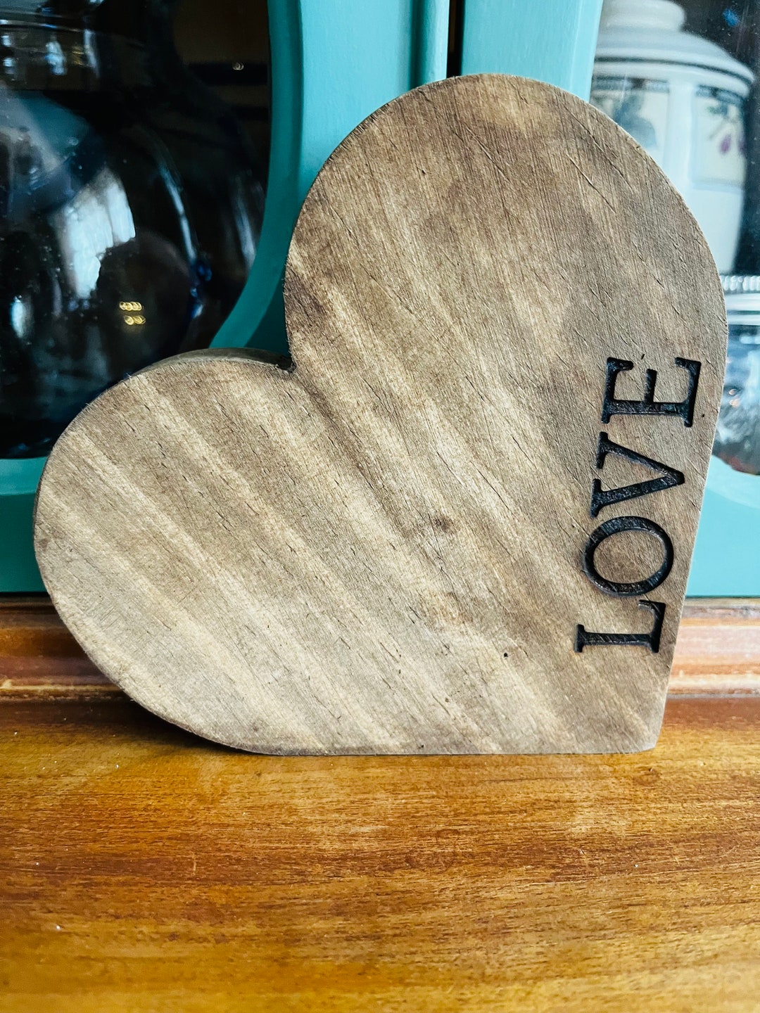 Chunky Wood Heart With Love Engraved on It - Etsy