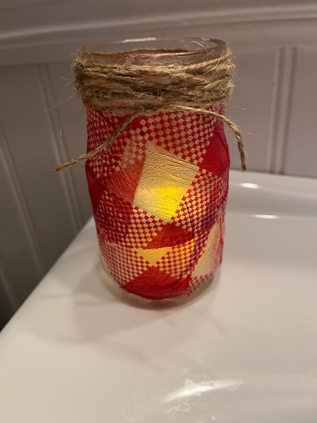 Red and White Buffalo Check Candle Holder - Etsy