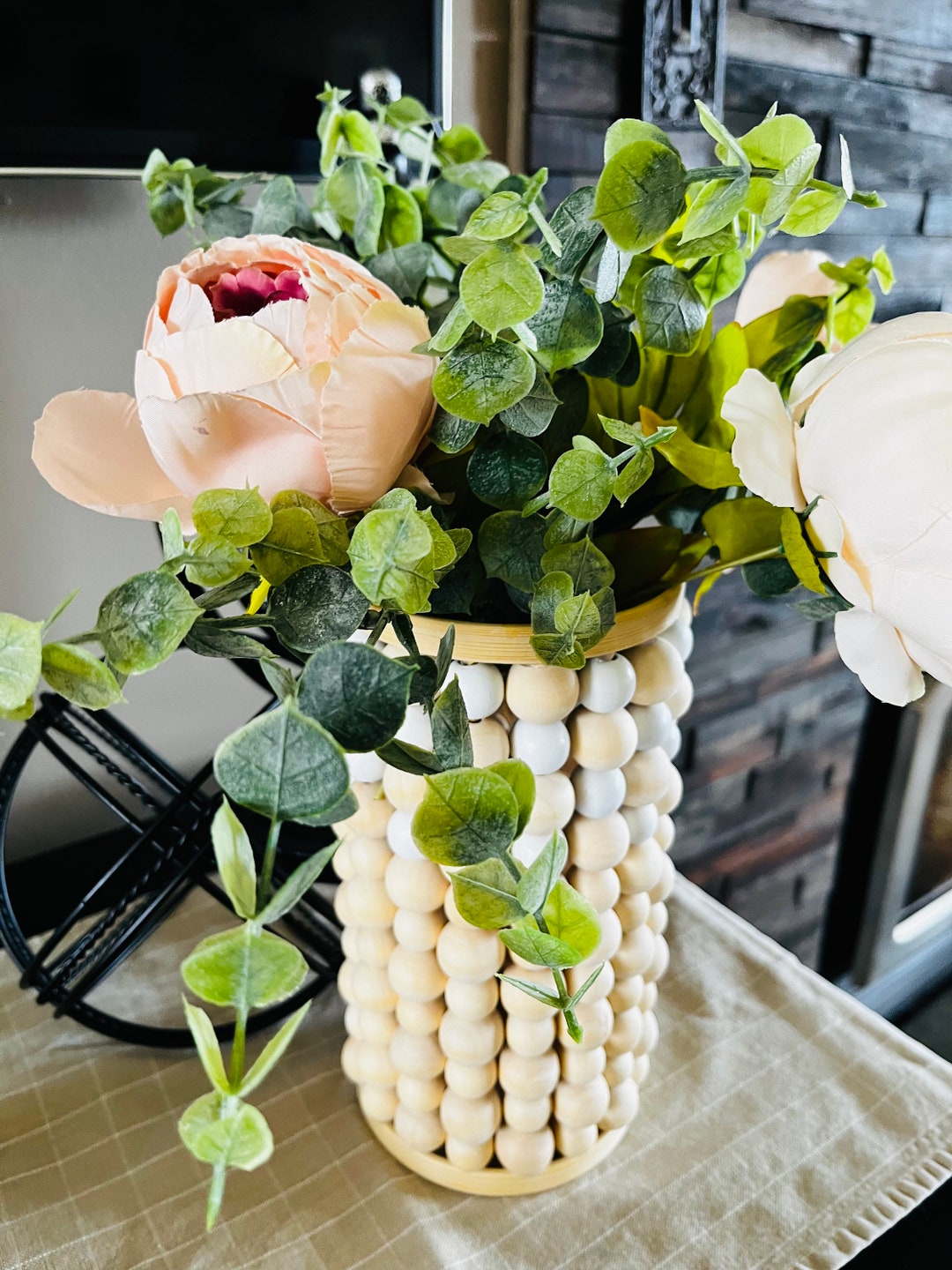 Beaded Vase With Peonies and Eucalyptus - Etsy