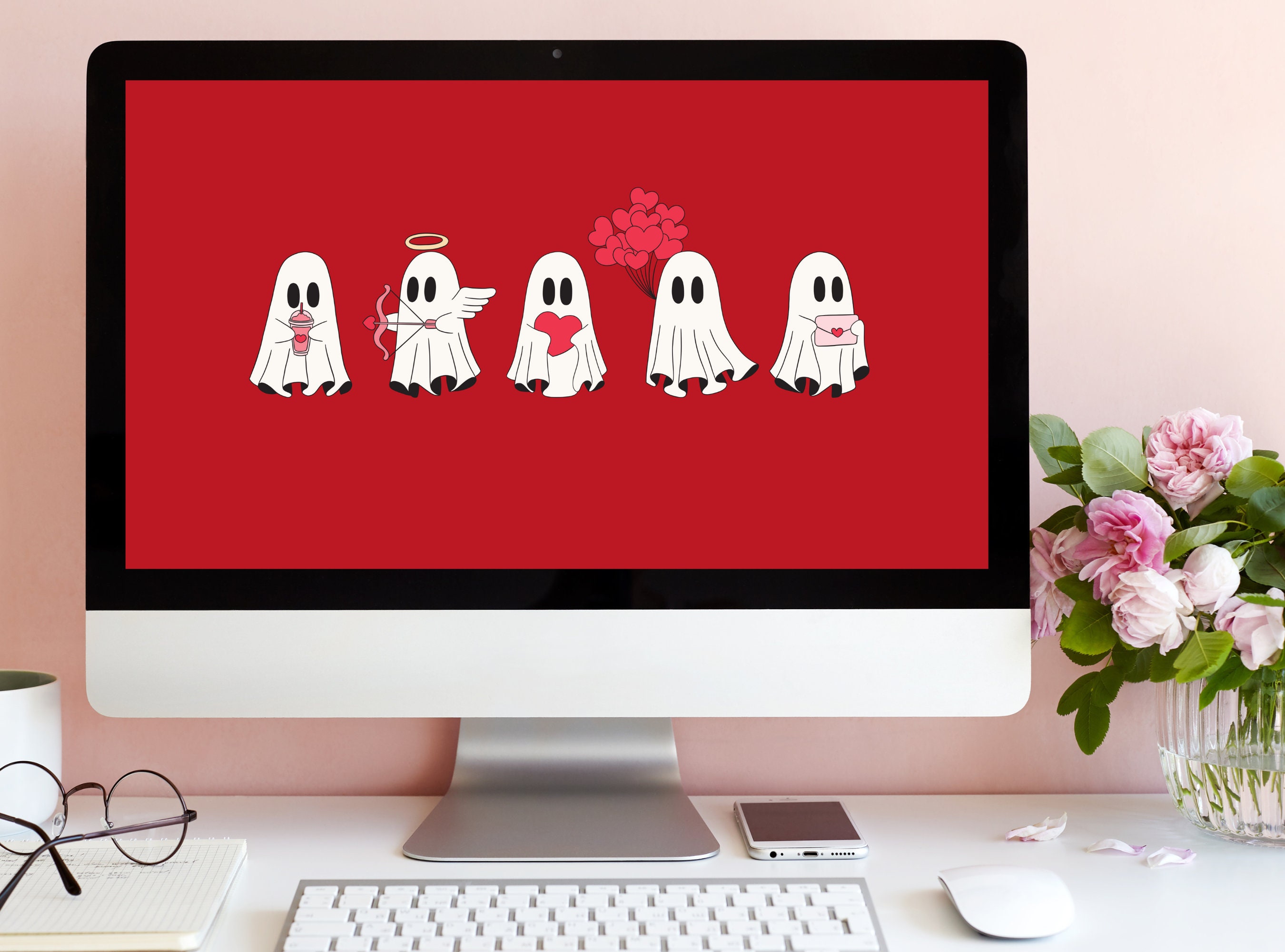 Heart Ghosts Computer Desktop Wallpaper - Etsy