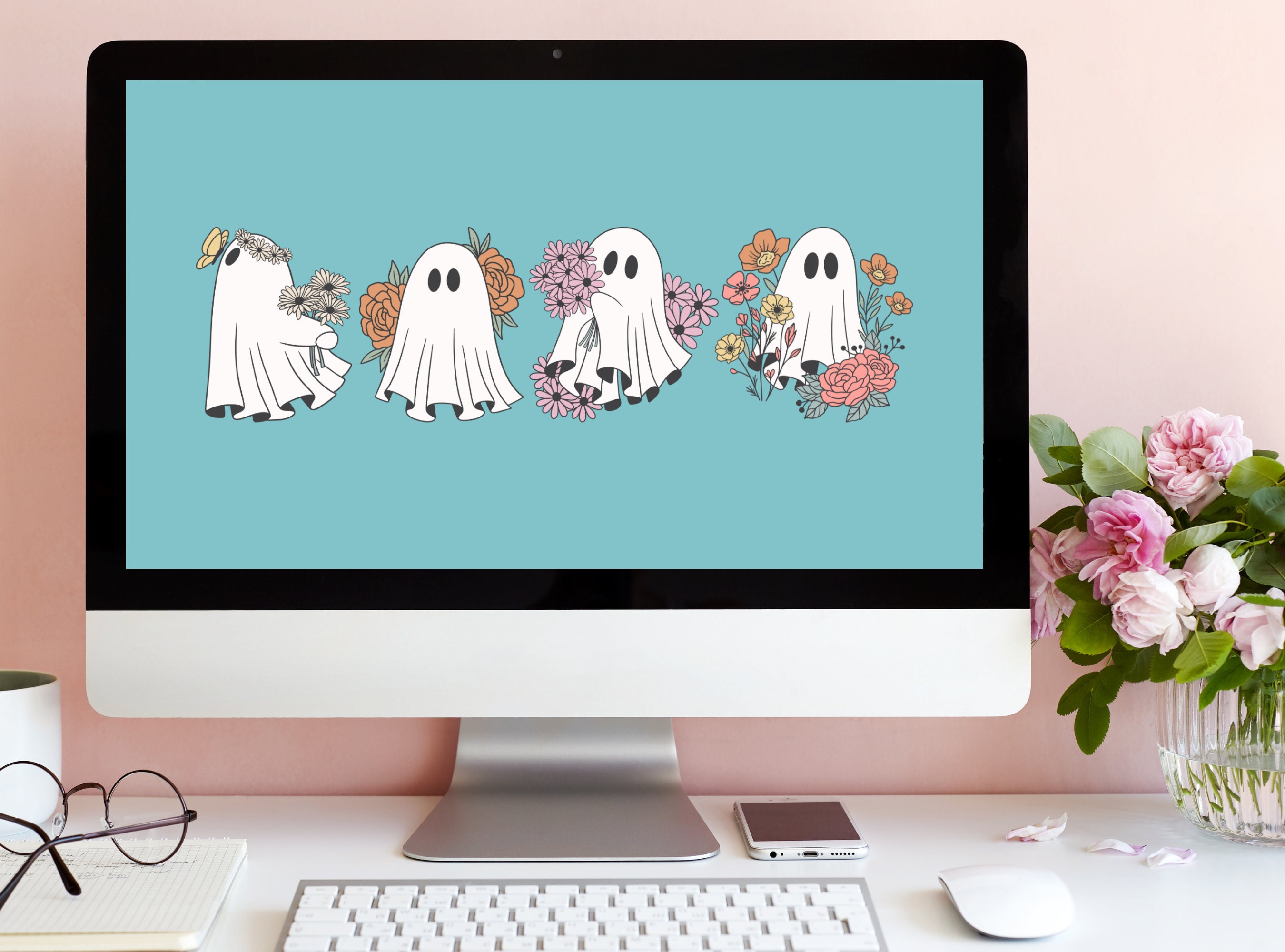 Set of Eight Floral Ghost Desktop Wallpaper - Etsy