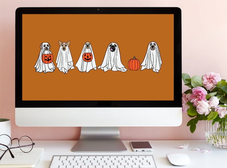SET OF 8 Spooky Dogs Computer Wallpapers | Halloween Backgrounds | Cute ...
