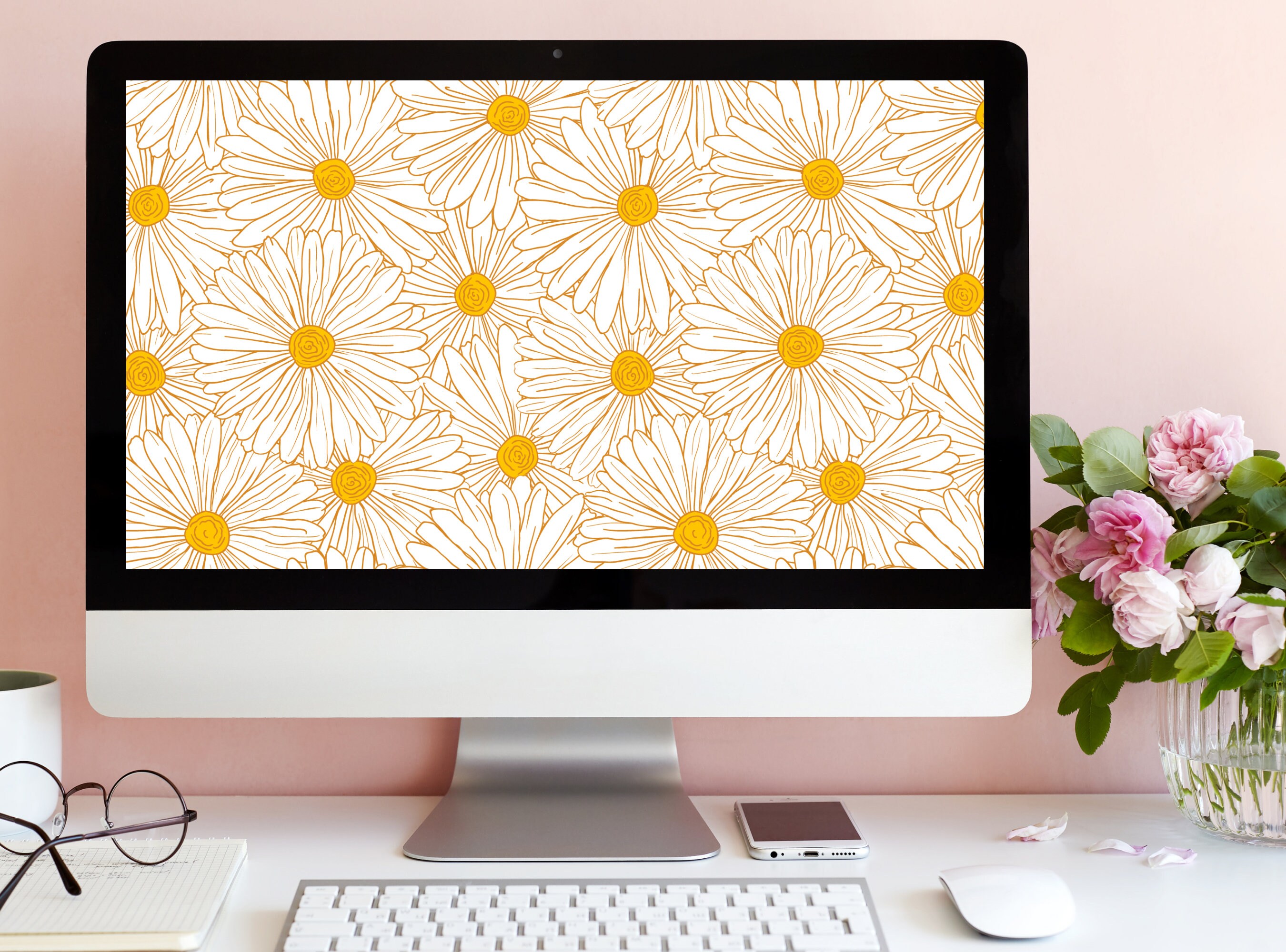 Set of Eight Colorful Floral Computer Wallpapers - Etsy