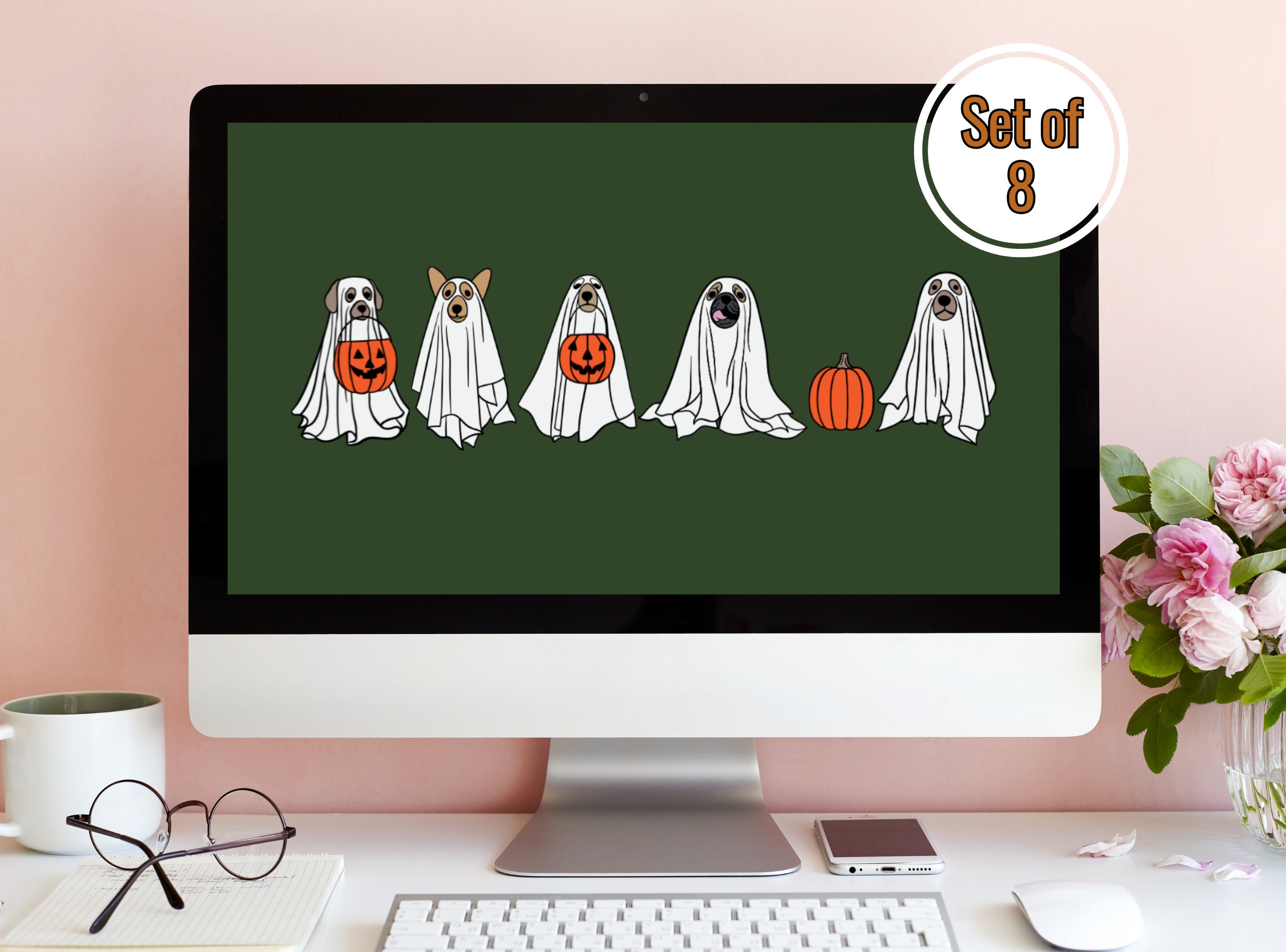 SET OF 8 Spooky Dogs Computer Wallpapers | Halloween Backgrounds | Cute ...