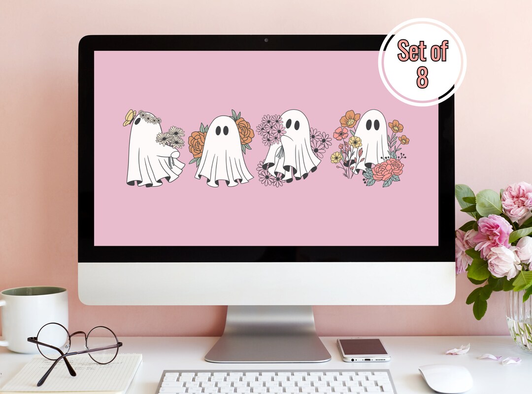 Set of Eight Floral Ghost Desktop Wallpaper - Etsy