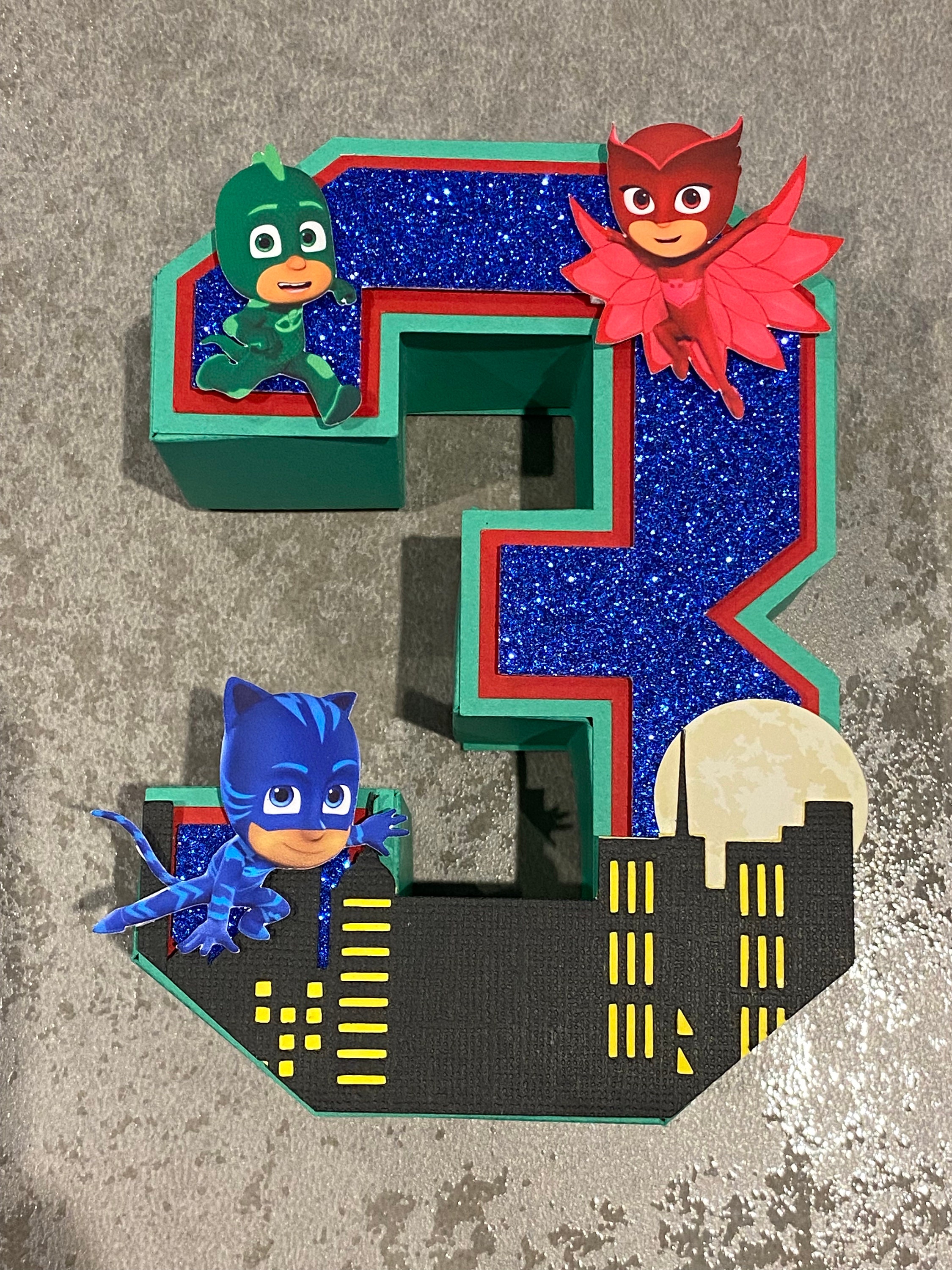 Handmade custom PJ mask theme 3D number for birthdays or for | Etsy