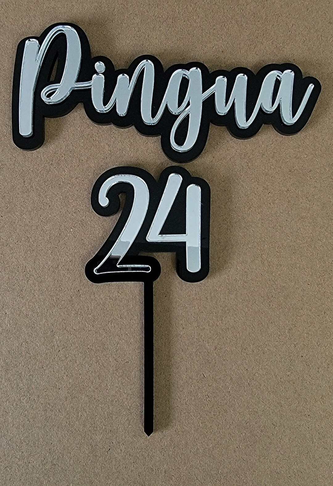 Combo: Name and Age Cursive Double Layer Acrylic Custom Cake Name Tag ...