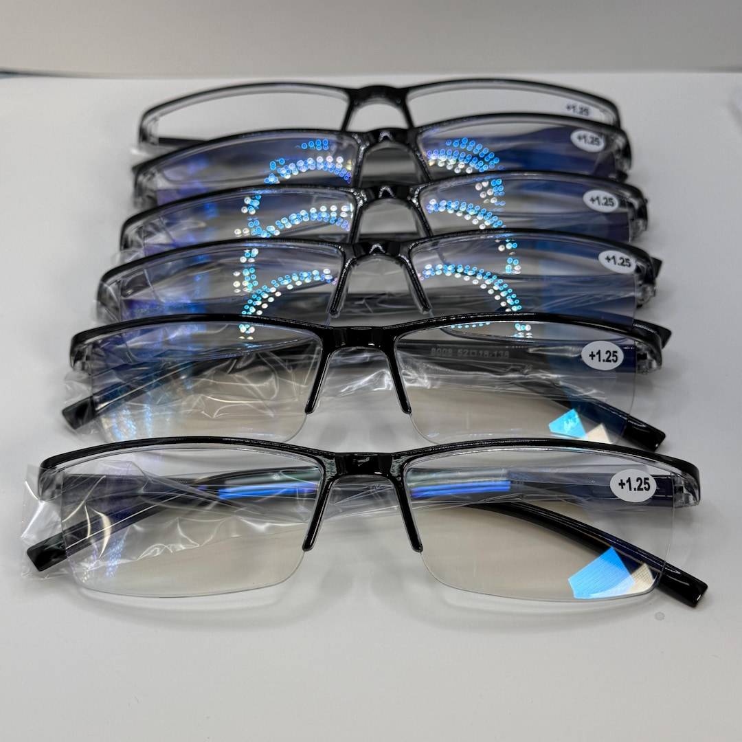 6 Pack Mens Rectangular Half Frame Blue Light Blocking Reading Glasses ...