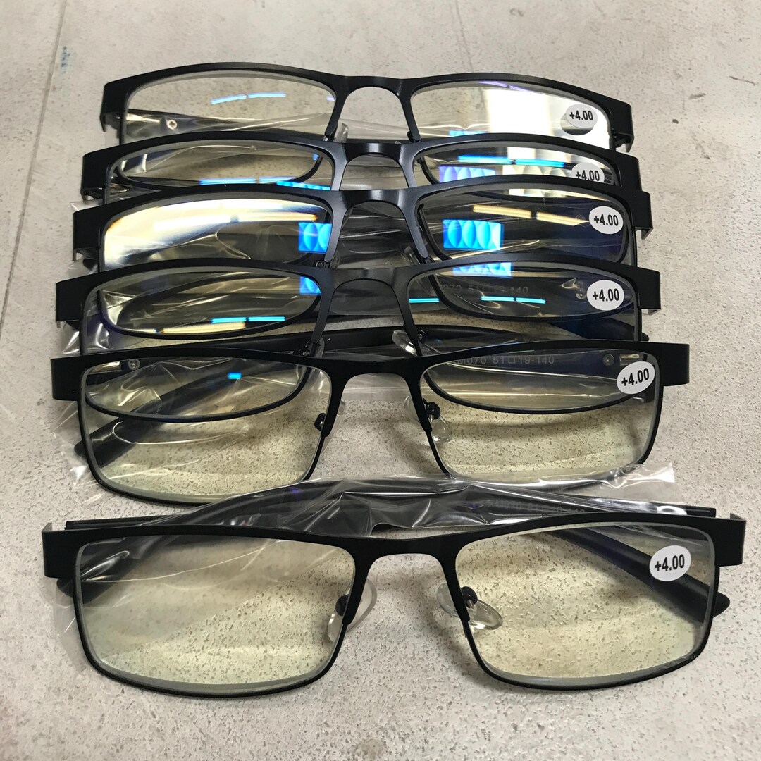 6 Pack Mens Rectangular Metal Frame Blue Light Blocking Reading Glasses ...