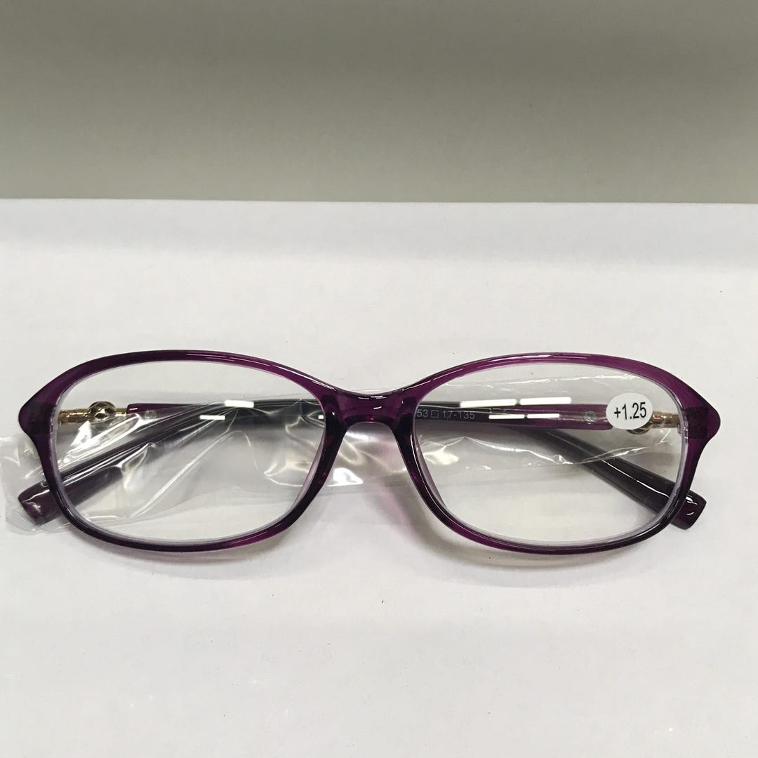 Womens Oval Purple Frame Blue Light Blocking Reading Glasses Readers ...