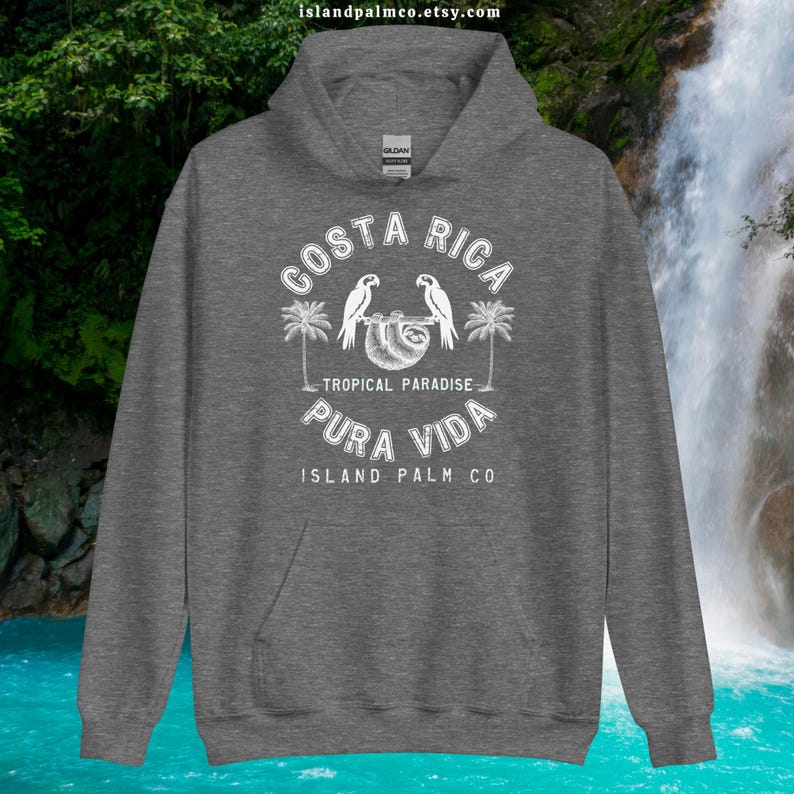 Costa Rica Pura Vida Sloth and Macaw Unisex Hoodie/costa Rica Souvenir ...