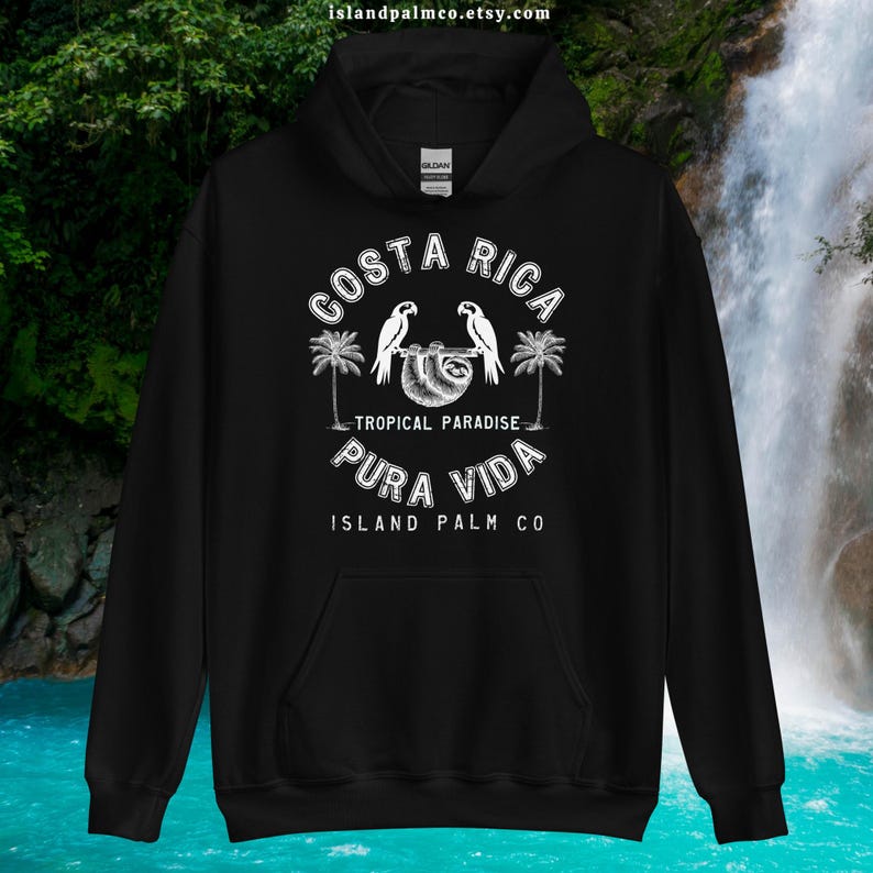 Costa Rica Pura Vida Sloth and Macaw Unisex Hoodie/costa Rica Souvenir ...