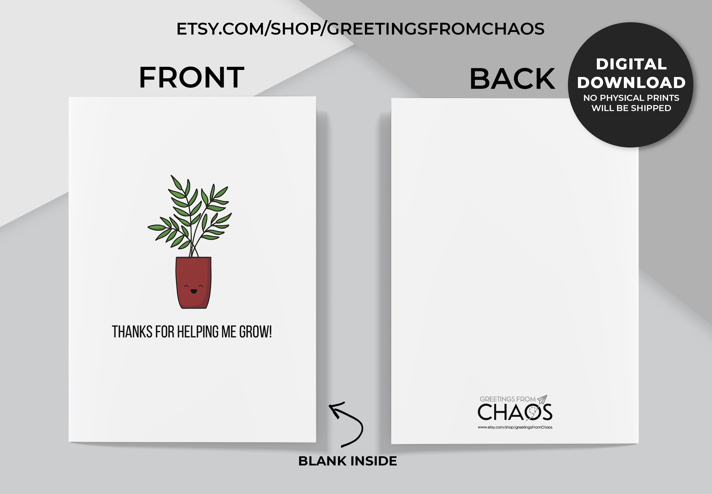 Thanks for Helping Me Grow Printable Card | Punny Thank You Card, End ...