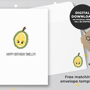 Happy Birthday Smelly Printable Card | Funny Birthday Card, Kawaii ...