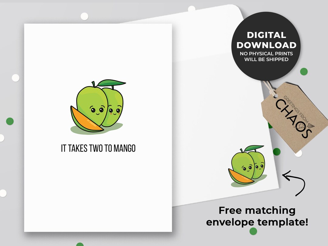 It Takes Two to Mango Printable Card | Mango Greeting Card, I Love You ...