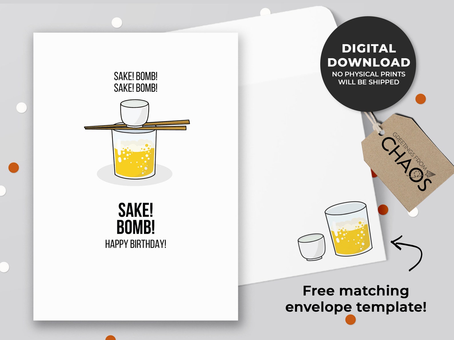 Sake Bomb Birthday Printable Card | Alcohol Birthday Card, Asian Punny ...