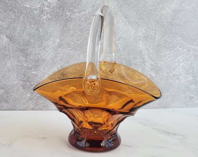 Vintage Red Orange Tiara Basket With Clear Handle, Amber Indiana ...