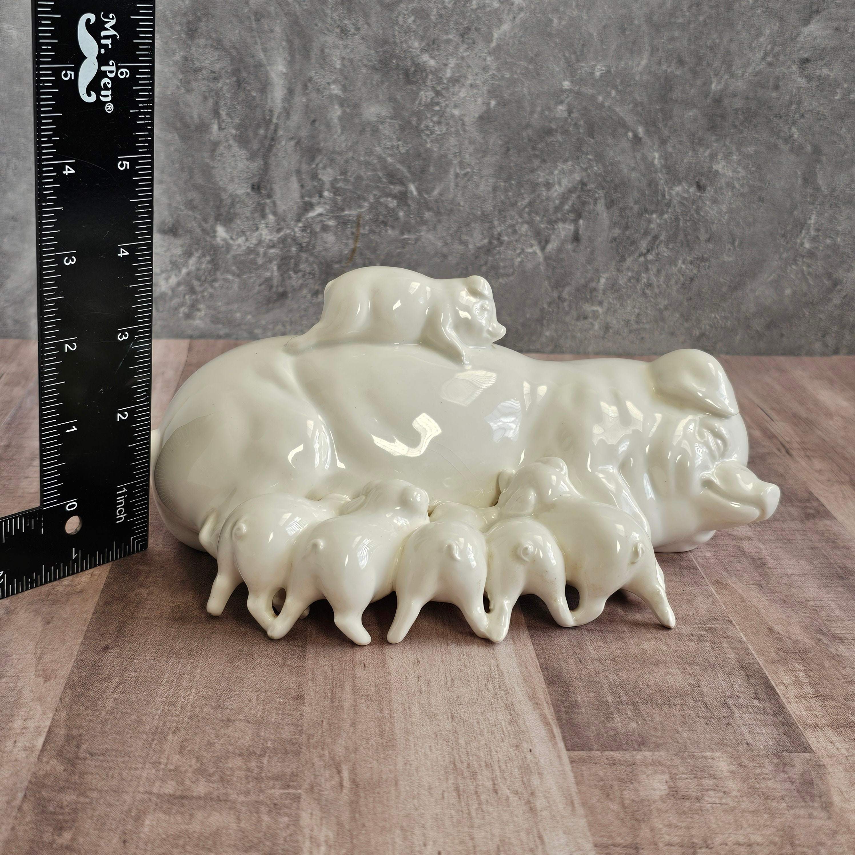 Vintage Halgon Group Mother Pig With 6 Nursing Piglets Ceramic Piggy ...