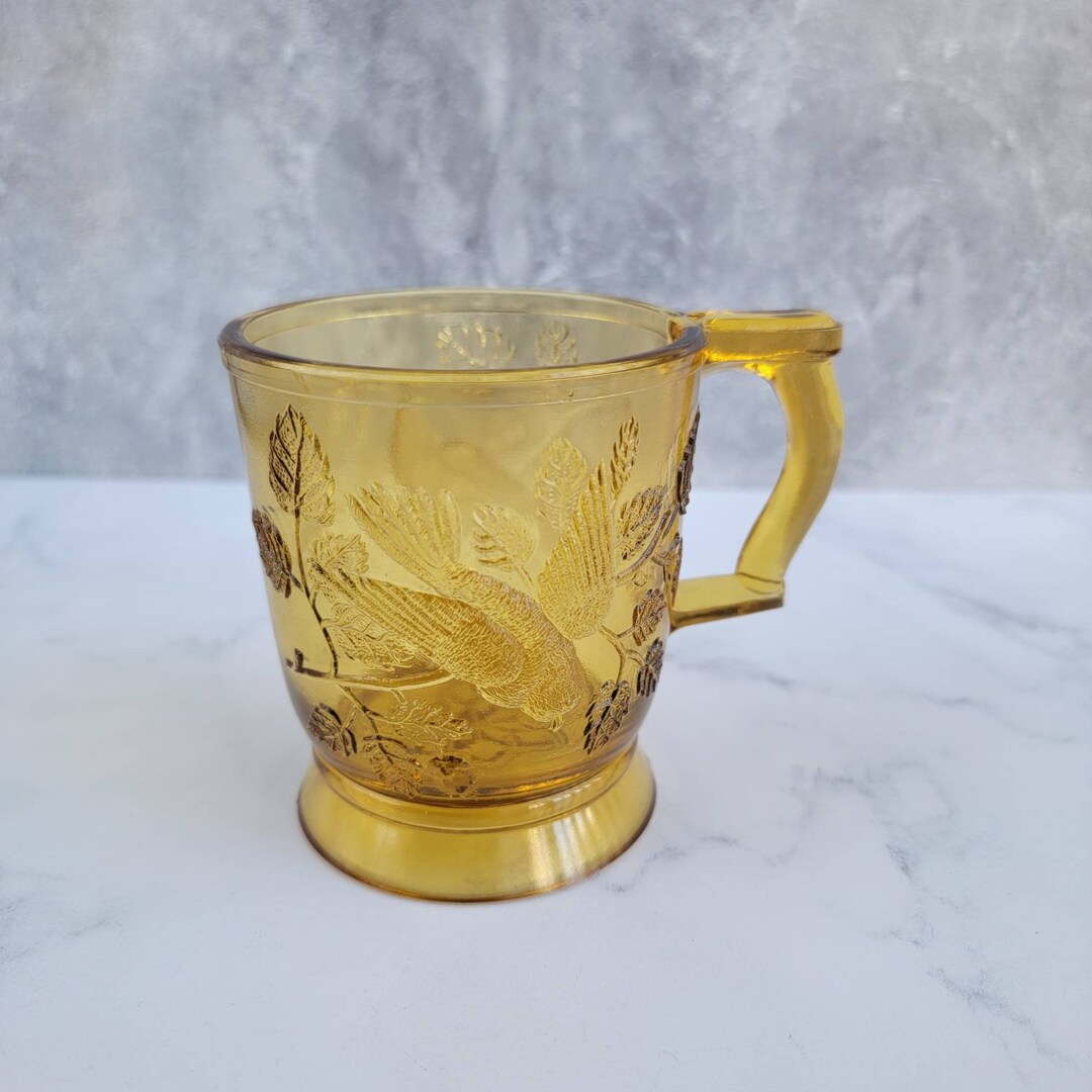 Mosser Glass Robin on a Tree Amber Mug Bryce Brothers EAPG Design - Etsy