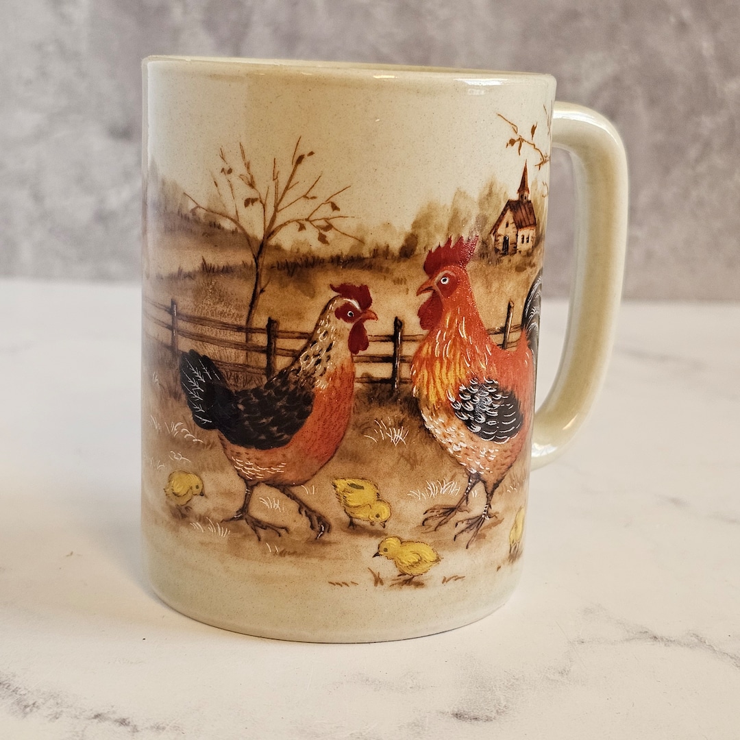 Vintage Otagiri Rooster Chicken Chicks Mug, Farmhouse Mug Chicken ...