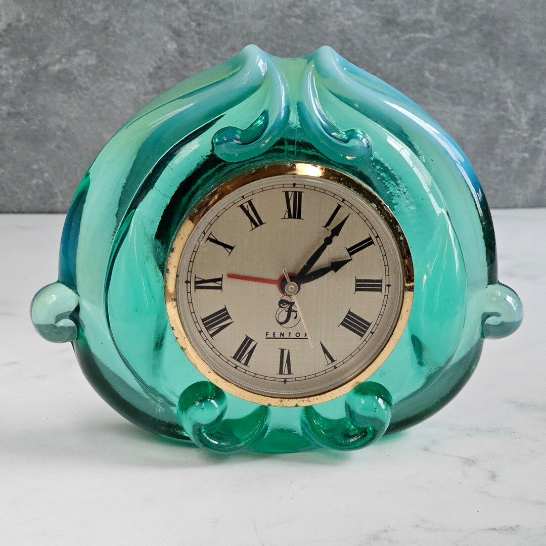 Vintage Fenton Green Crystal Glass Desktop Clock - Etsy