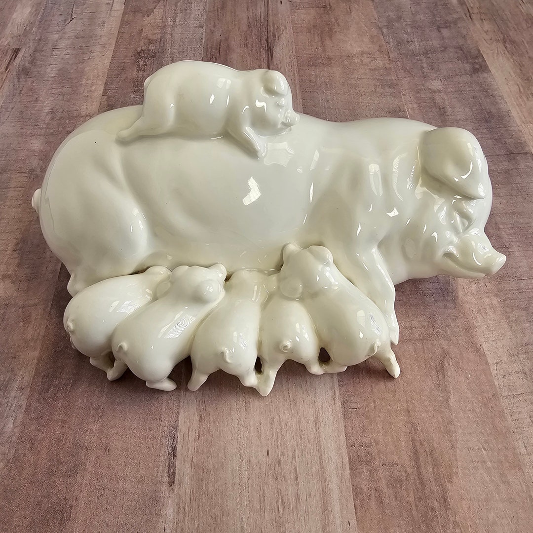 Vintage Halgon Group Mother Pig With 6 Nursing Piglets Ceramic Piggy ...
