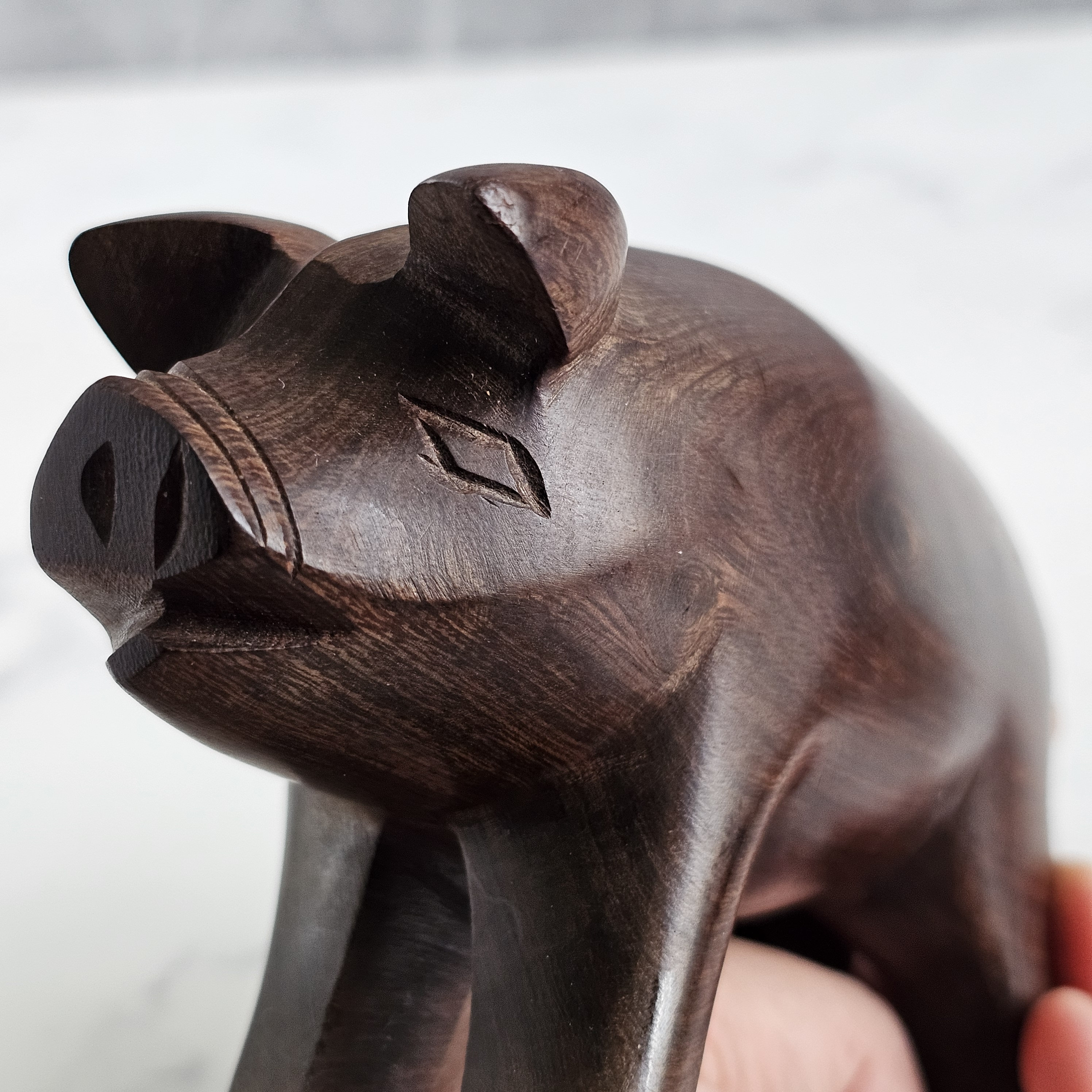 Vintage Carved Wooden Pig Dark Brown Wood, Pig Swine Hog Wood Carving ...