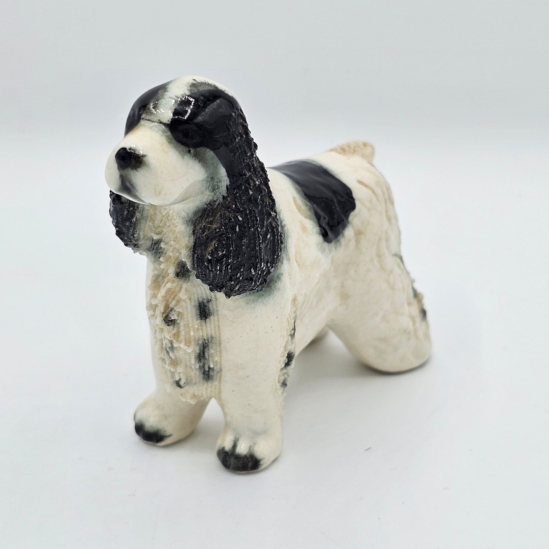 Vintage Small Black and White Standing Cocker Spaniel Puppy Dog Statue ...