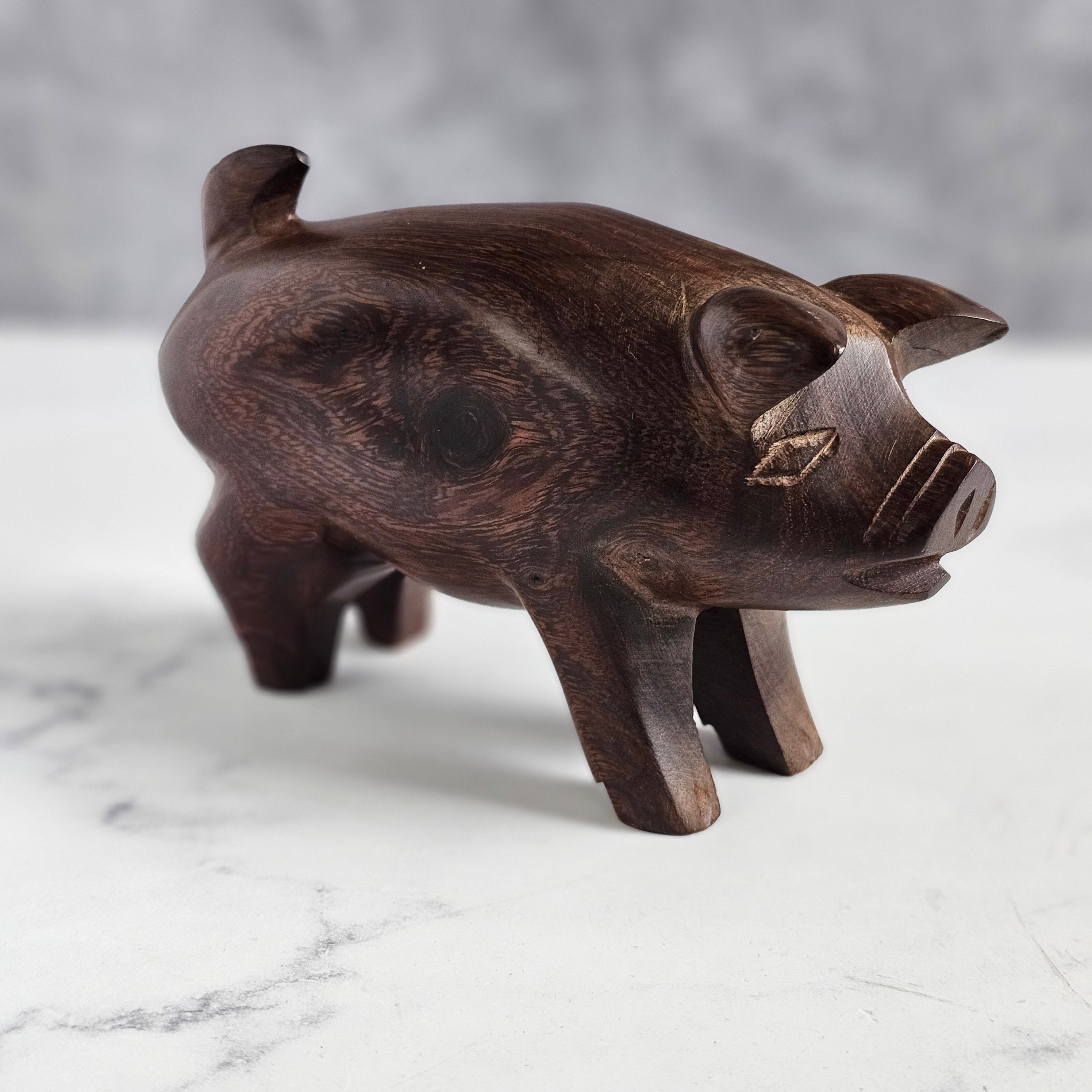 Vintage Carved Wooden Pig Dark Brown Wood, Pig Swine Hog Wood Carving ...