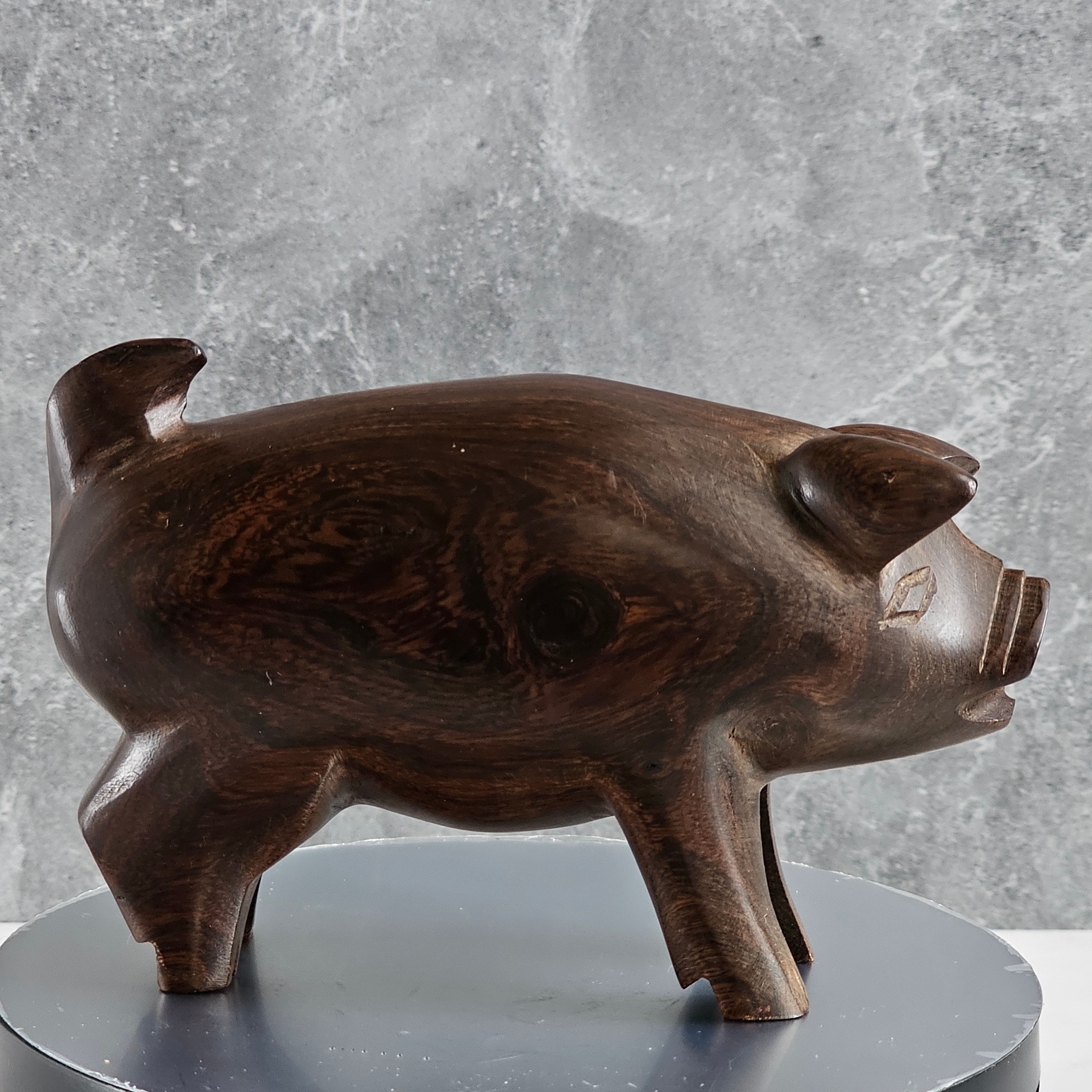 Vintage Carved Wooden Pig Dark Brown Wood, Pig Swine Hog Wood Carving ...