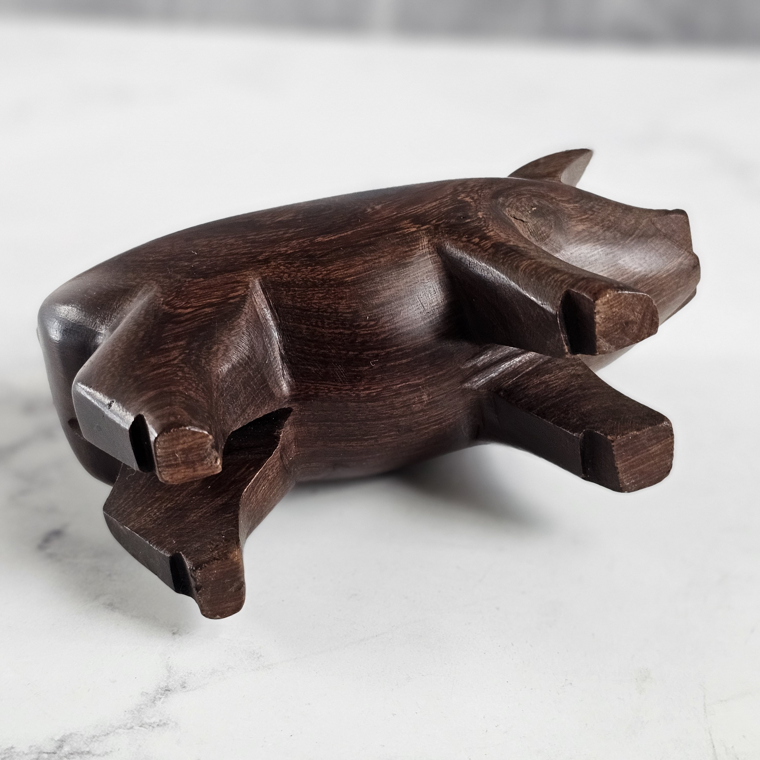 Vintage Carved Wooden Pig Dark Brown Wood, Pig Swine Hog Wood Carving ...