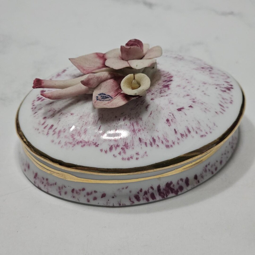 Capodimonte Style Porcelain Lidded Box – Oval Floral Trinket Dish ...