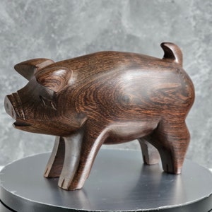 Vintage Carved Wooden Pig Dark Brown Wood, Pig Swine Hog Wood Carving ...