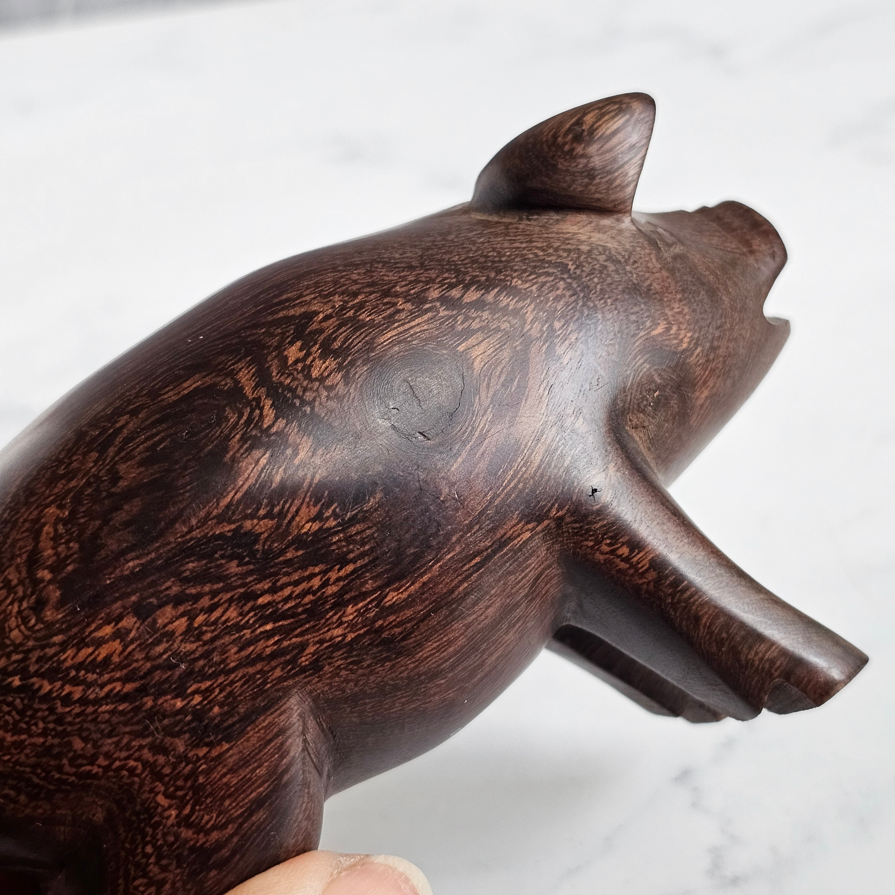 Vintage Carved Wooden Pig Dark Brown Wood, Pig Swine Hog Wood Carving ...