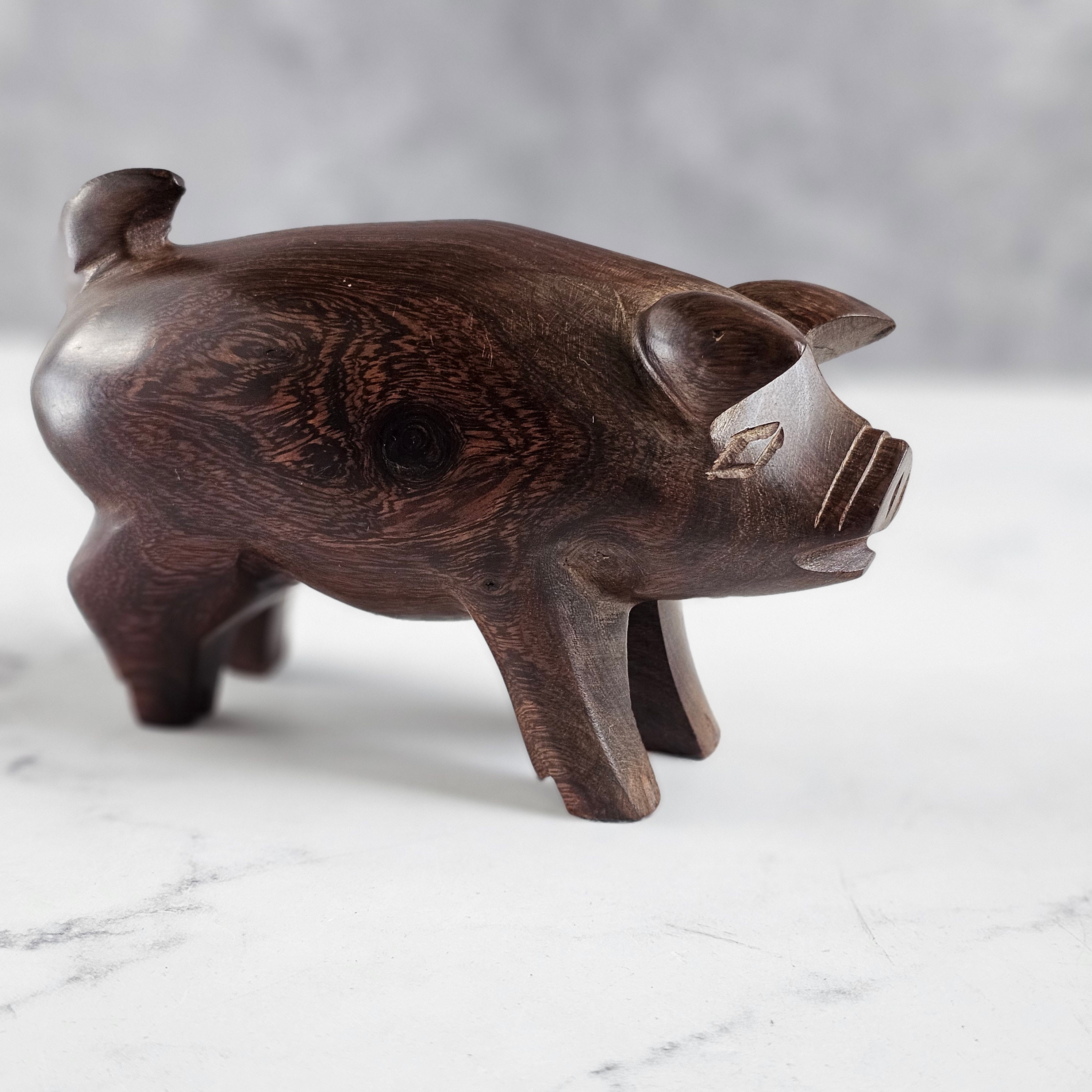 Vintage Carved Wooden Pig Dark Brown Wood, Pig Swine Hog Wood Carving ...