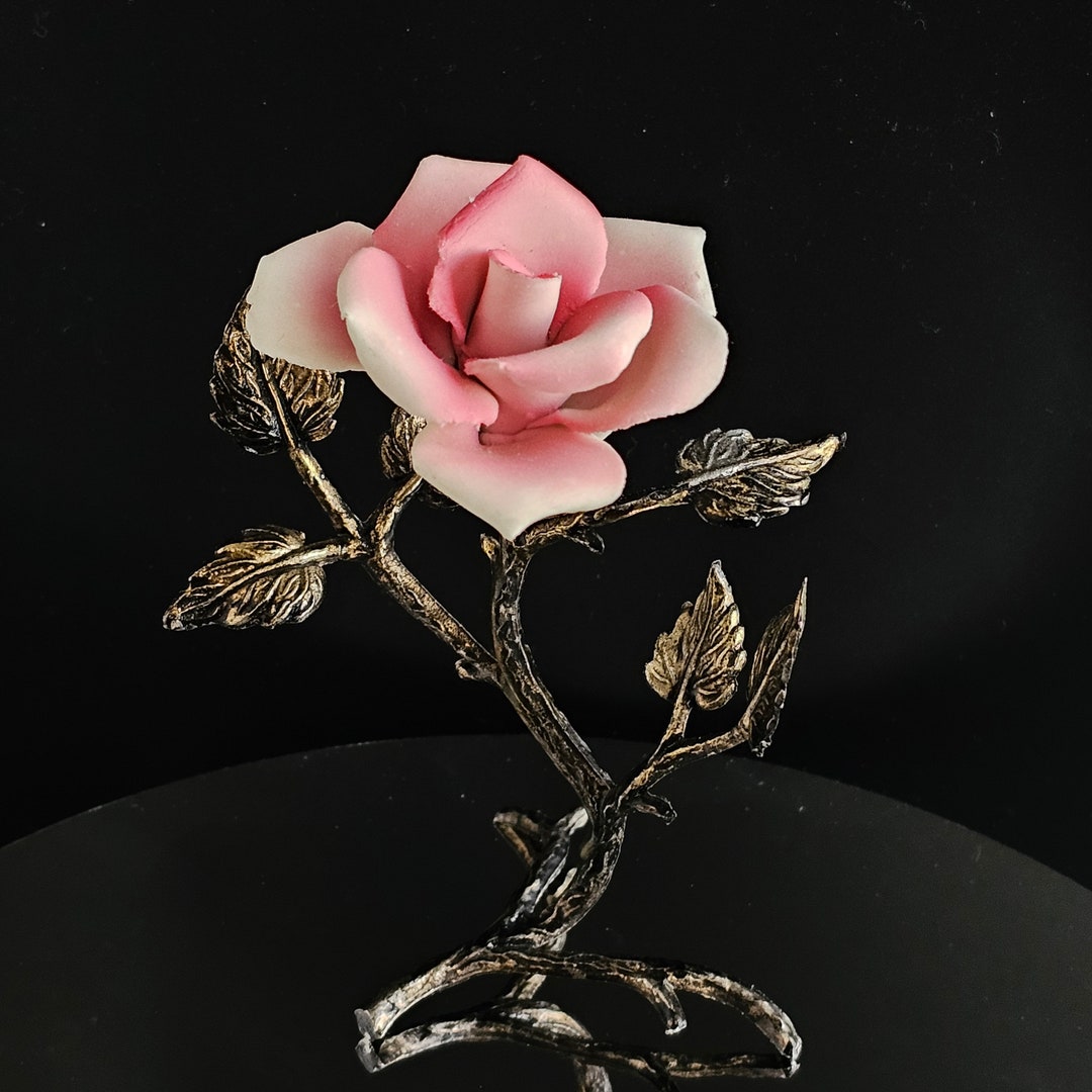 Vintage Capodimonte Pink Rose With Metal Stem, Porcelain and Brass 4 ...
