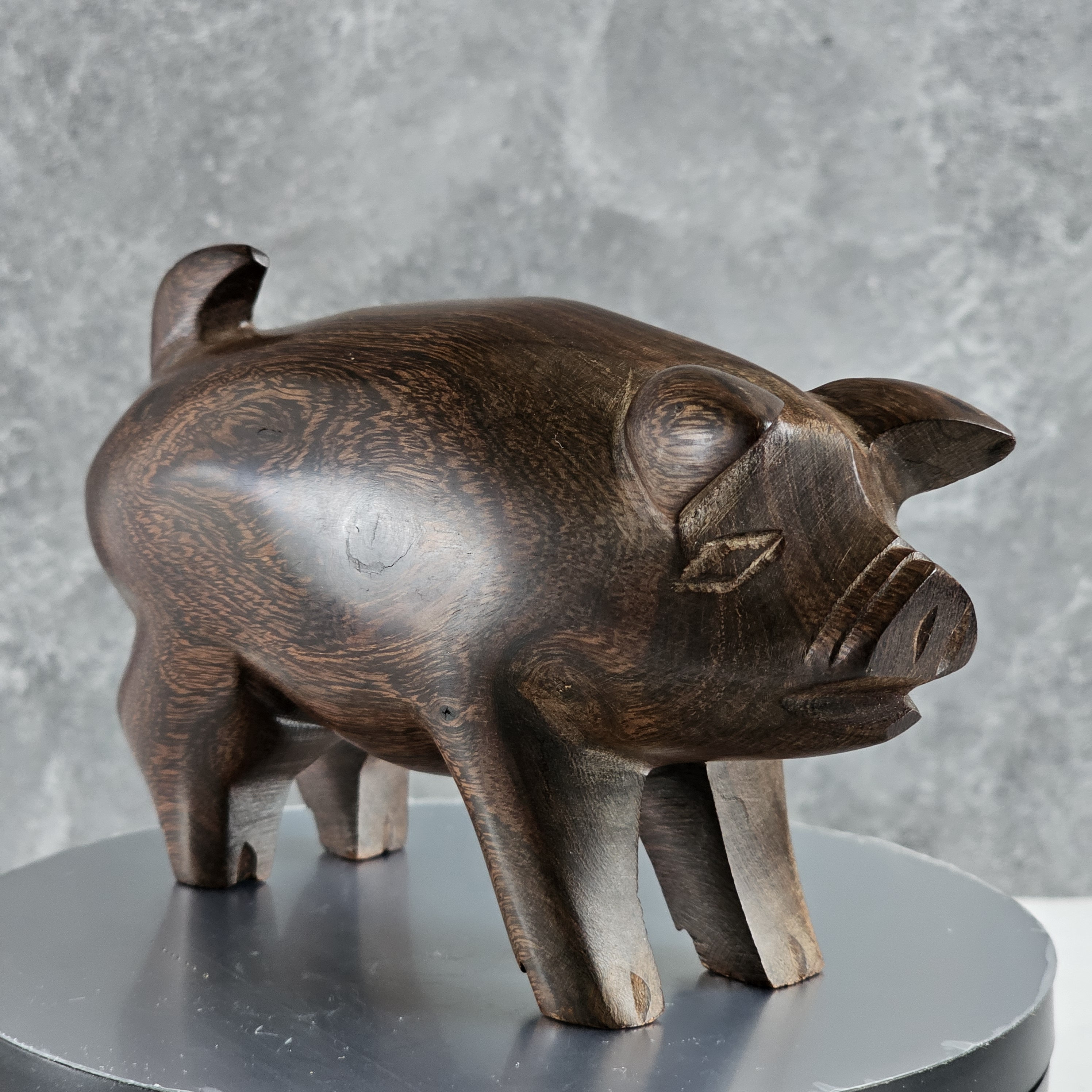 Vintage Carved Wooden Pig Dark Brown Wood, Pig Swine Hog Wood Carving ...