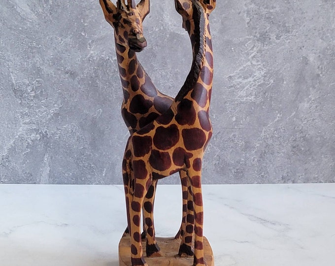 Solid Wood Giraffes 3 Entwined Hand Carved and Painted African ...