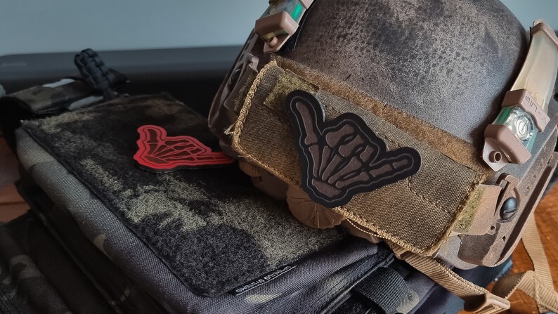 Shaka Skeleton Hand - Red or Black - Leather Patch - Velcro Backed - Etsy