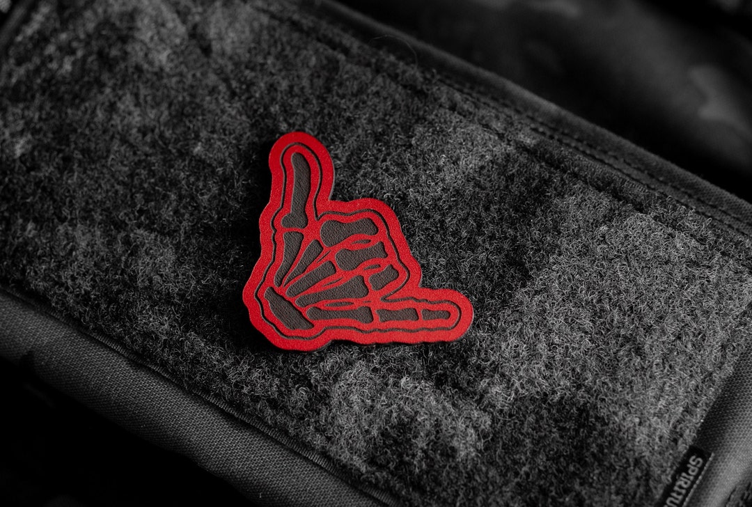 Shaka Skeleton Hand - Red or Black - Leather Patch - Velcro Backed - Etsy