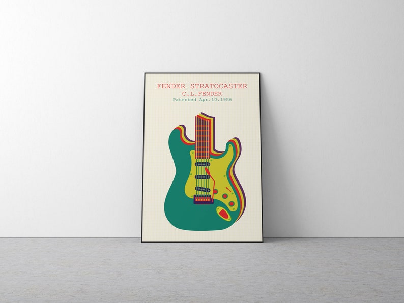 Fender Guitar Wall Art, Vintage Guitar Poster, Guitar Player Gift ...