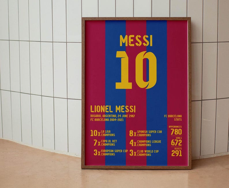 Lionel Messi FC Barcelona Stats Football Print, Messi Digital Print ...