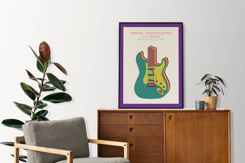 Fender Guitar Wall Art, Vintage Guitar Poster, Guitar Player Gift ...