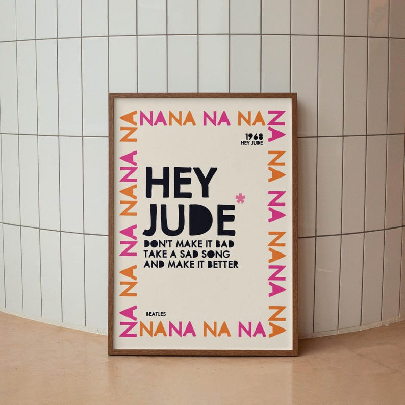 Beatles Hey Jude Lyrics Print: Bohemian Wall Art (digital Download, PDF ...