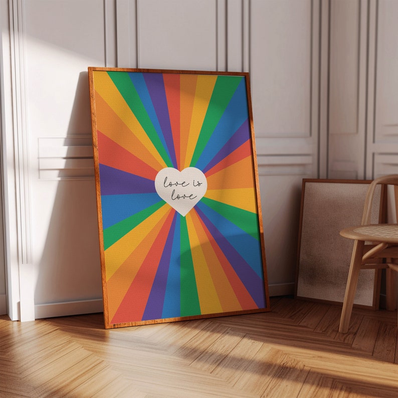 Love is Love Poster, LGBTQ Pride Retro Wall Art, Colorful Rainbow Print ...