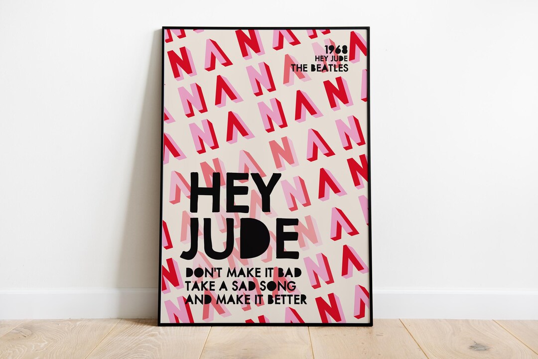 Hey Jude Lyrics Poster | Retro Wall Art | Valentines Day Gift - Etsy