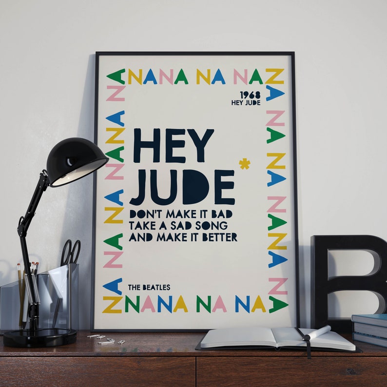 Beatles Hey Jude Printable Poster Colorful Wall Decor - Etsy