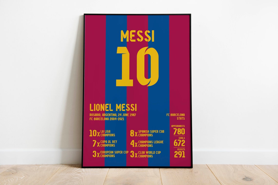 Lionel Messi FC Barcelona Stats Football Print, Messi Digital Print ...