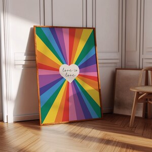 Love is Love Poster, LGBTQ Pride Retro Wall Art, Colorful Rainbow Print ...