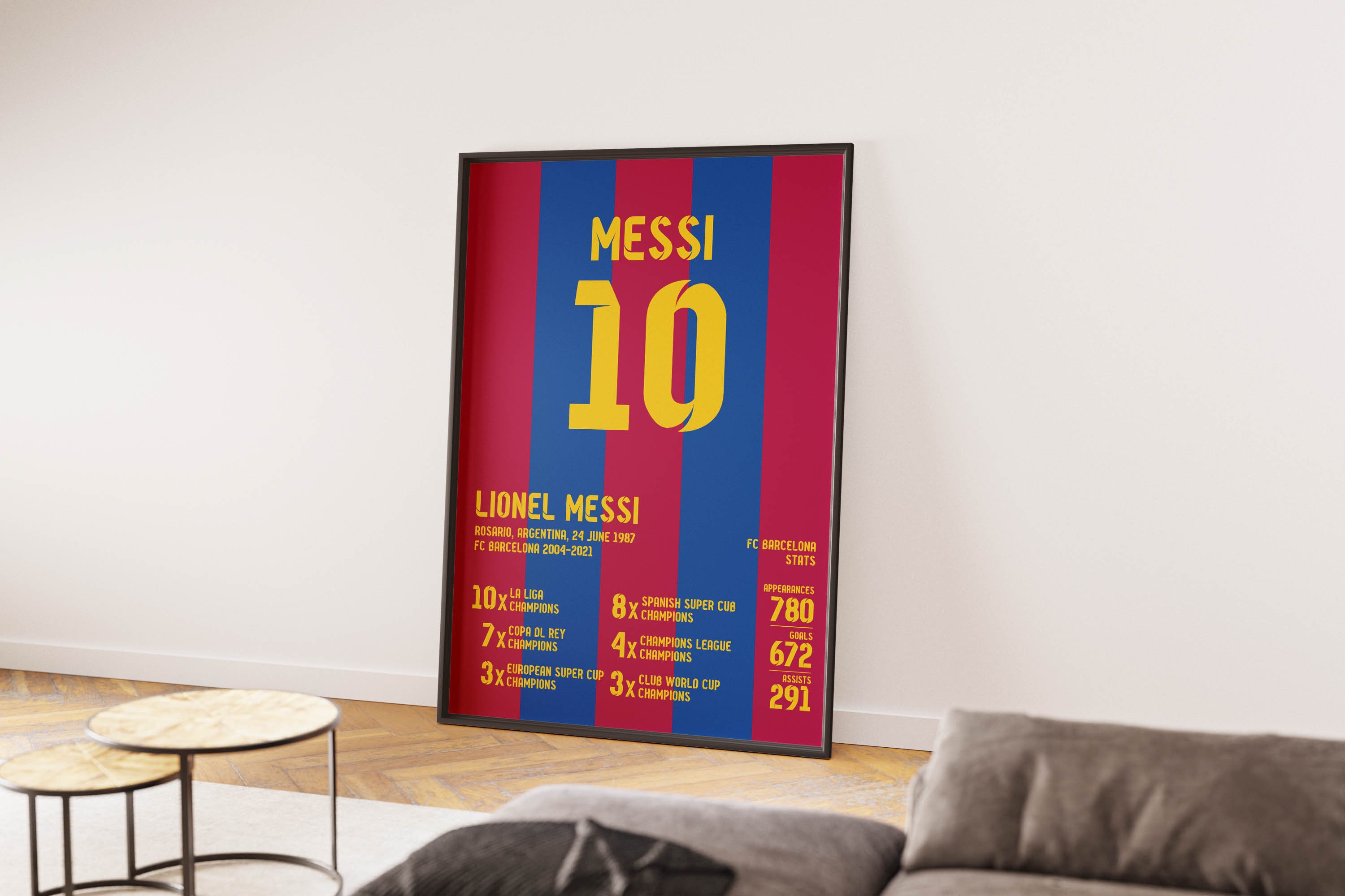 Lionel Messi FC Barcelona Stats Football Print, Messi Digital Print ...